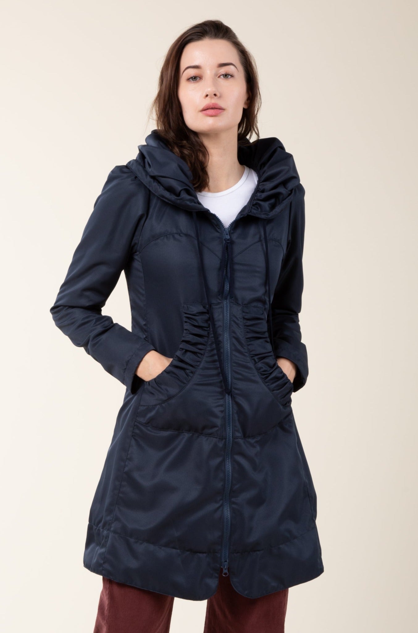 Long Raincloak in Navy with Burgundy Plaid — Prairie Underground