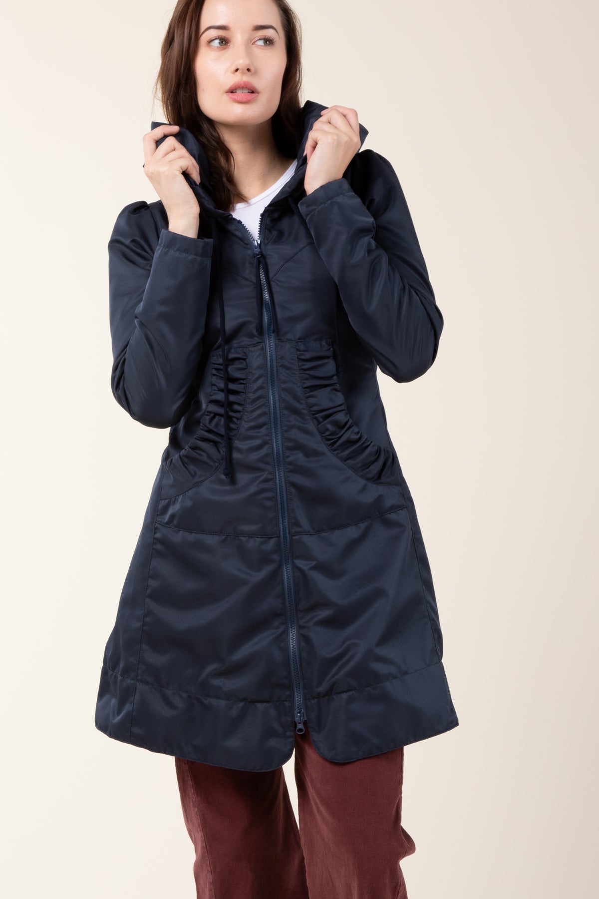 Long Raincloak in Navy with Burgundy Plaid — Prairie Underground