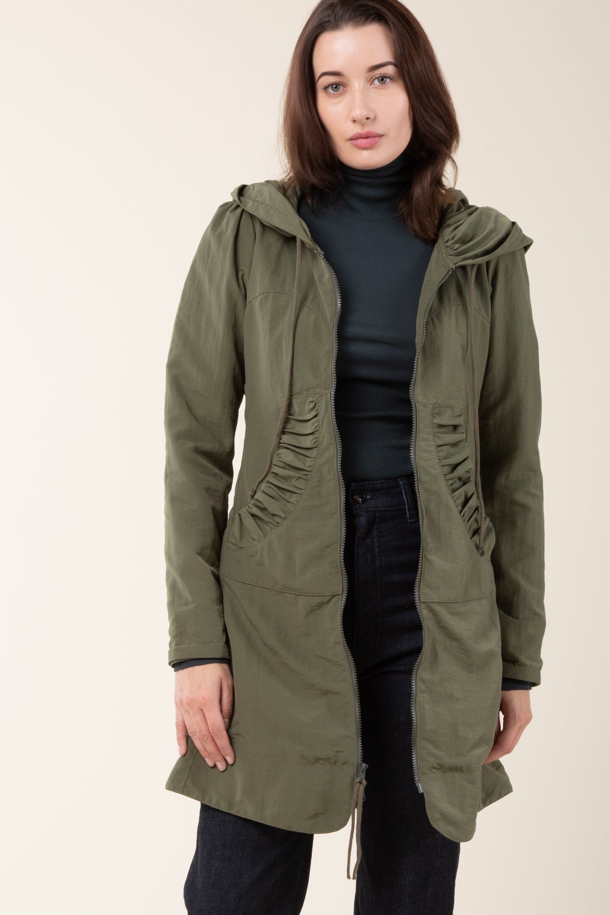 Long Raincloak in Army with Grey Plaid — Prairie Underground