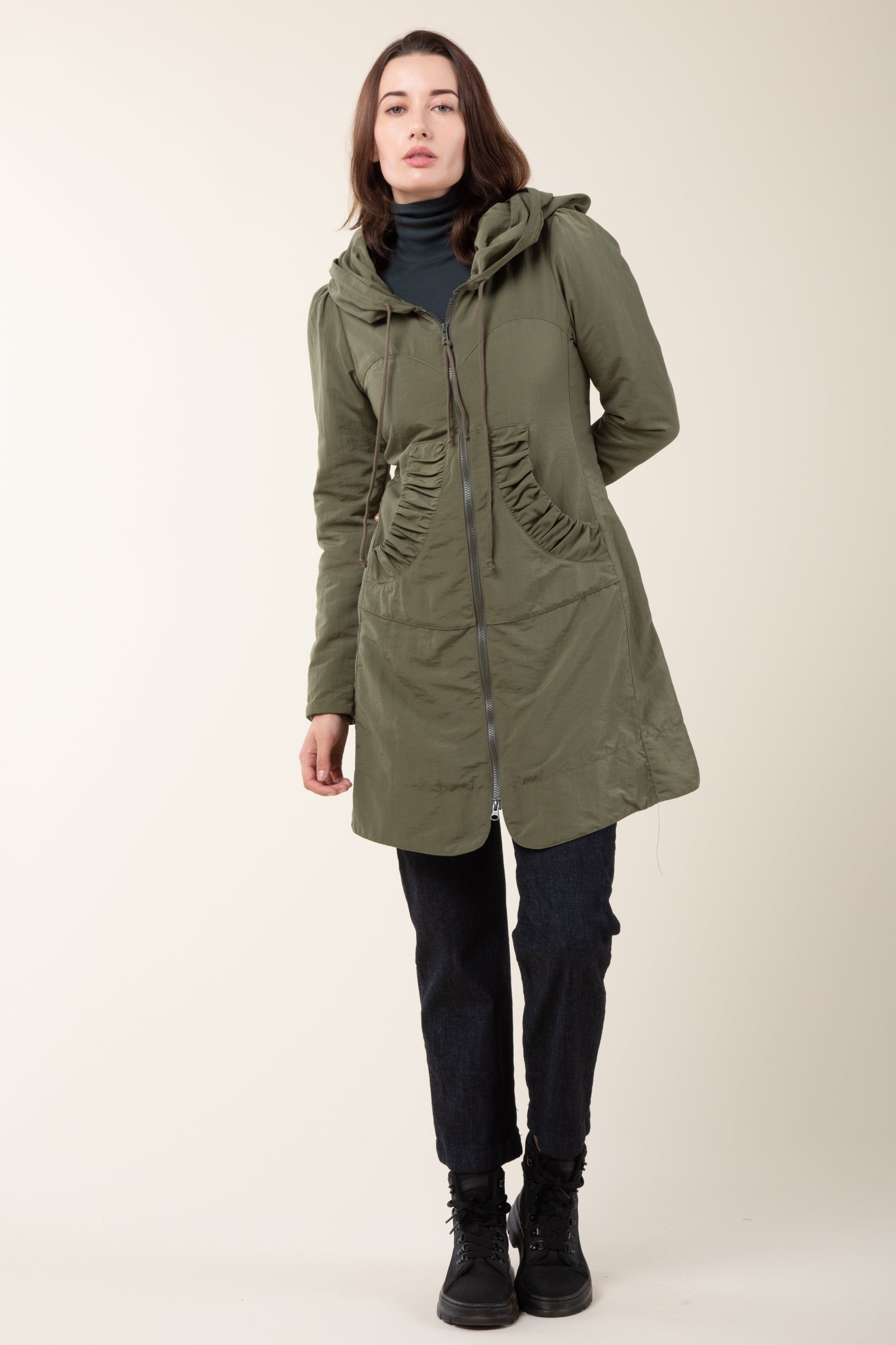 Long Raincloak in Matte Army with Grey Plaid — Prairie Underground