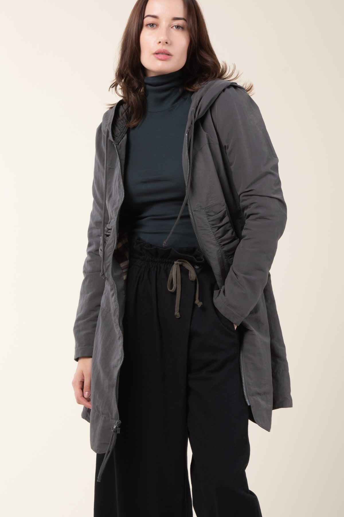 Long Raincloak in Charcoal with Brown Plaid — Prairie Underground