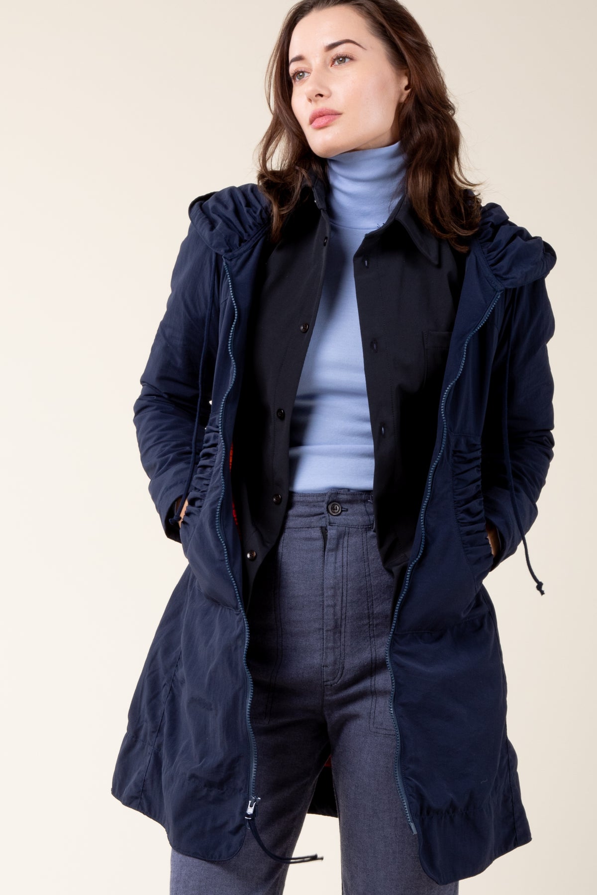 Long Raincloak in Midnight with Red Plaid — Prairie Underground