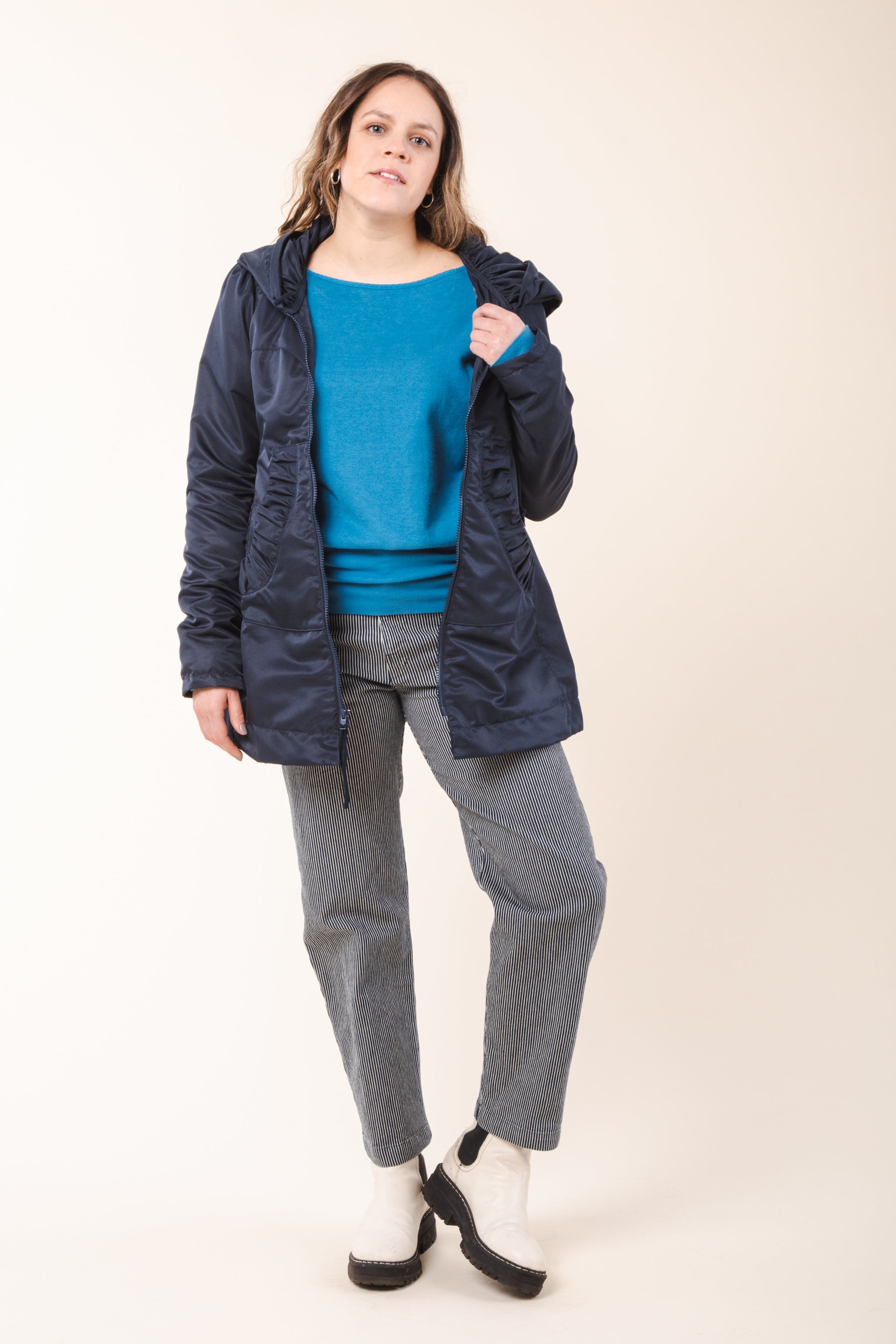 Mid Raincloak in Navy with Plaid Lining — Prairie Underground