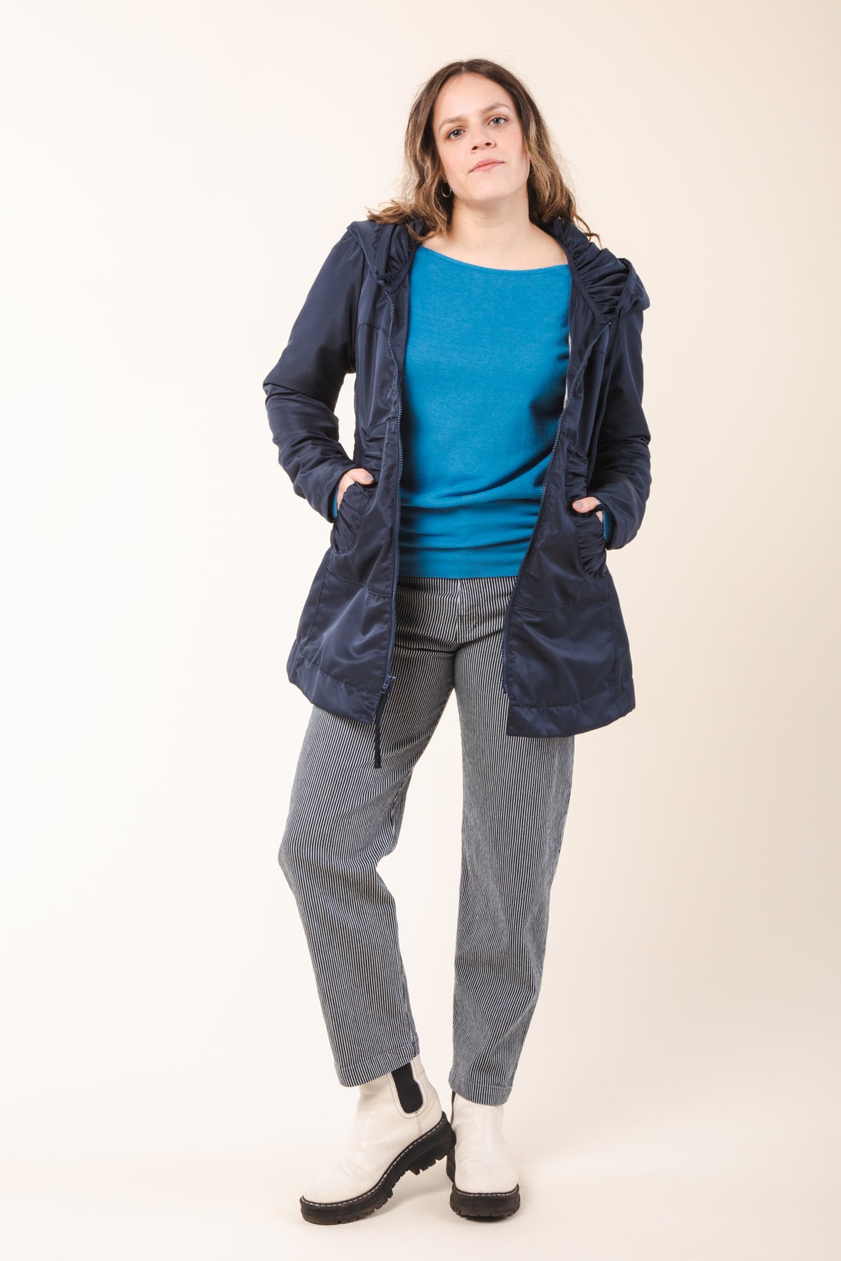 Mid Raincloak in Navy with Plaid Lining — Prairie Underground